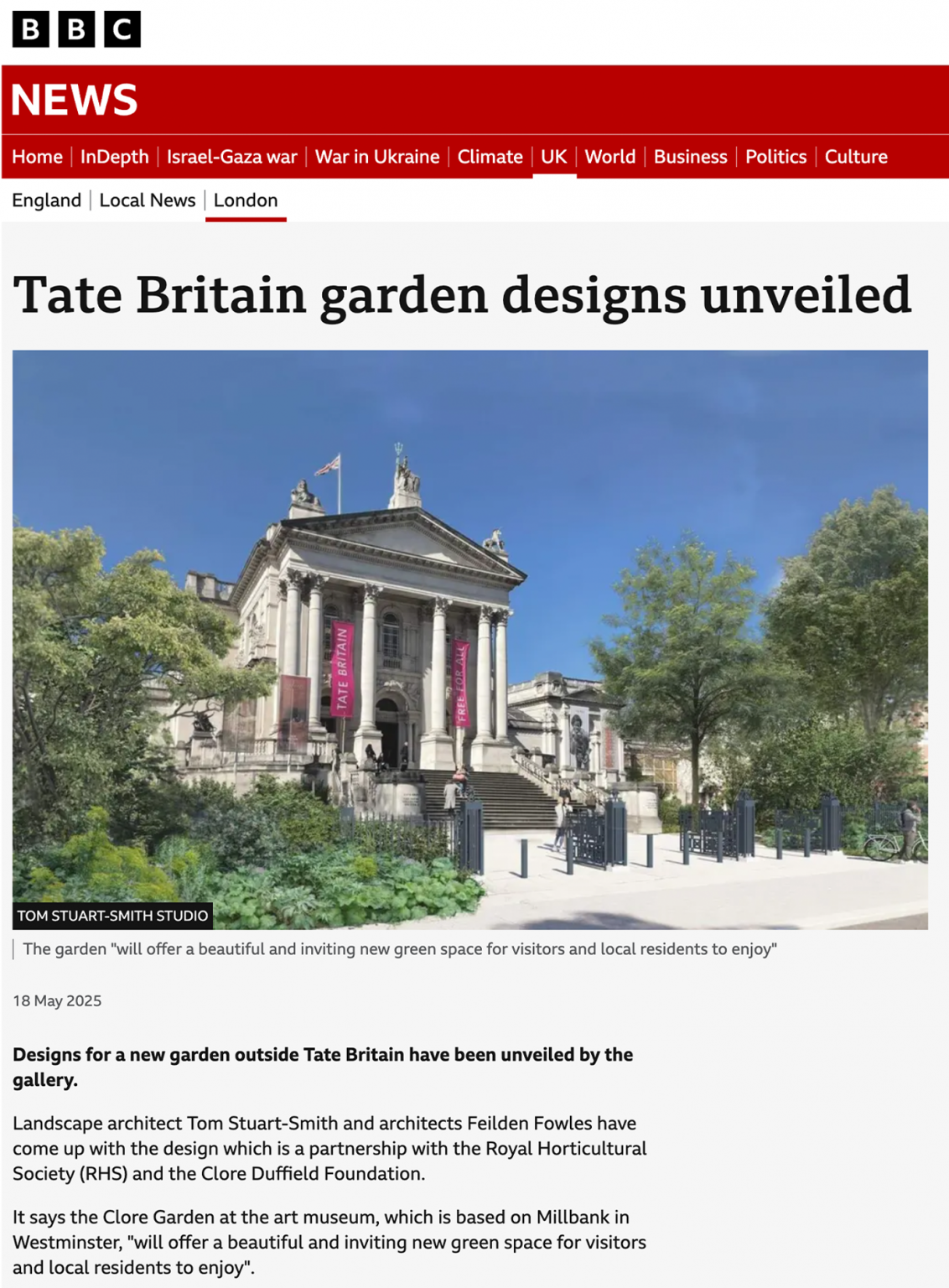 Tate Britain Unveils Clore Garden Designs - Feilden Fowles